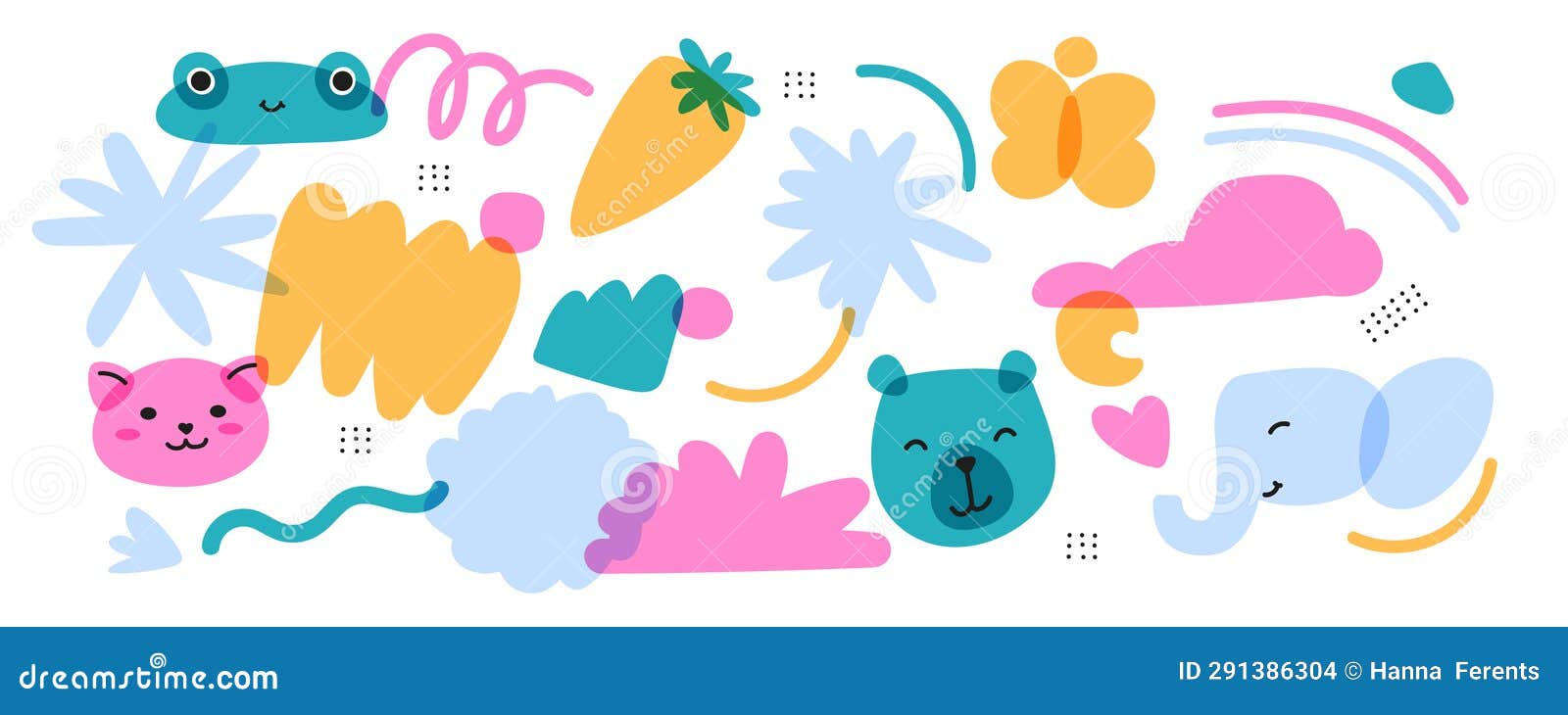 A Set of Trendy Childrens Items with Animals. and Natural Objects ...