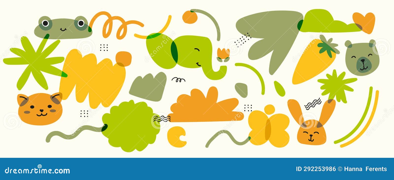 A Set of Trendy Childrens Items with Animals. and Natural Objects ...