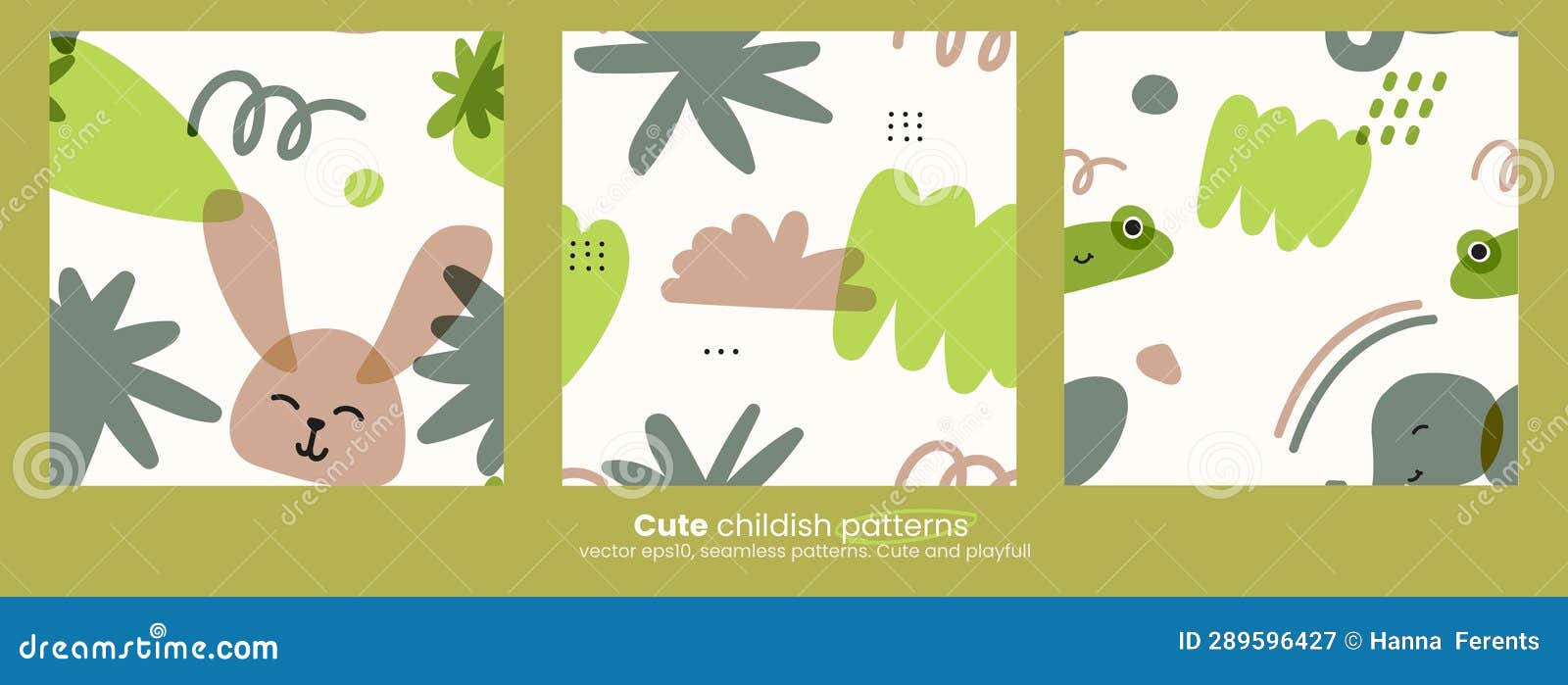 Set of Trendy Childrens Patterns with Animals. and Natural Objects ...