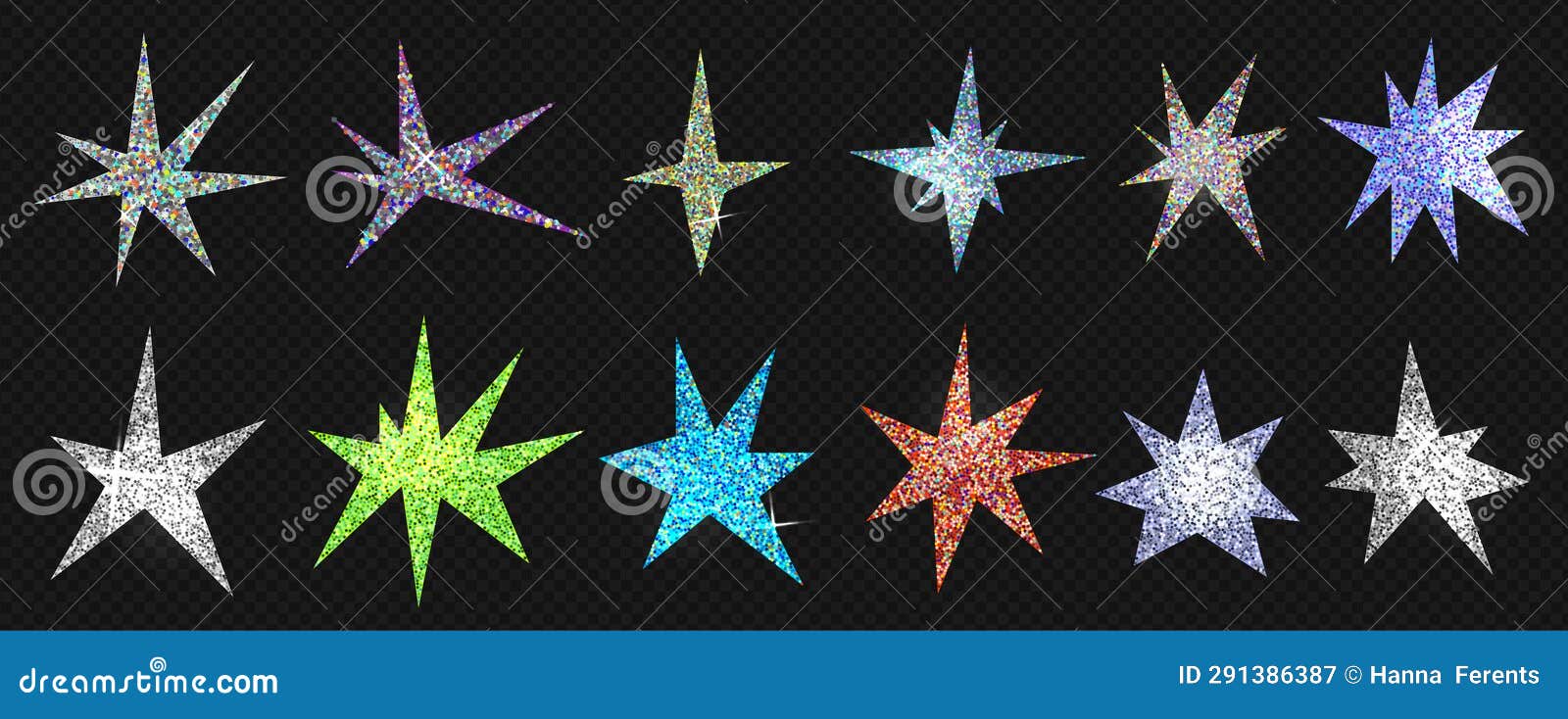 A Set of Trendy Irregular Glitter Stars. Simple Hand Drawn Shapes with ...