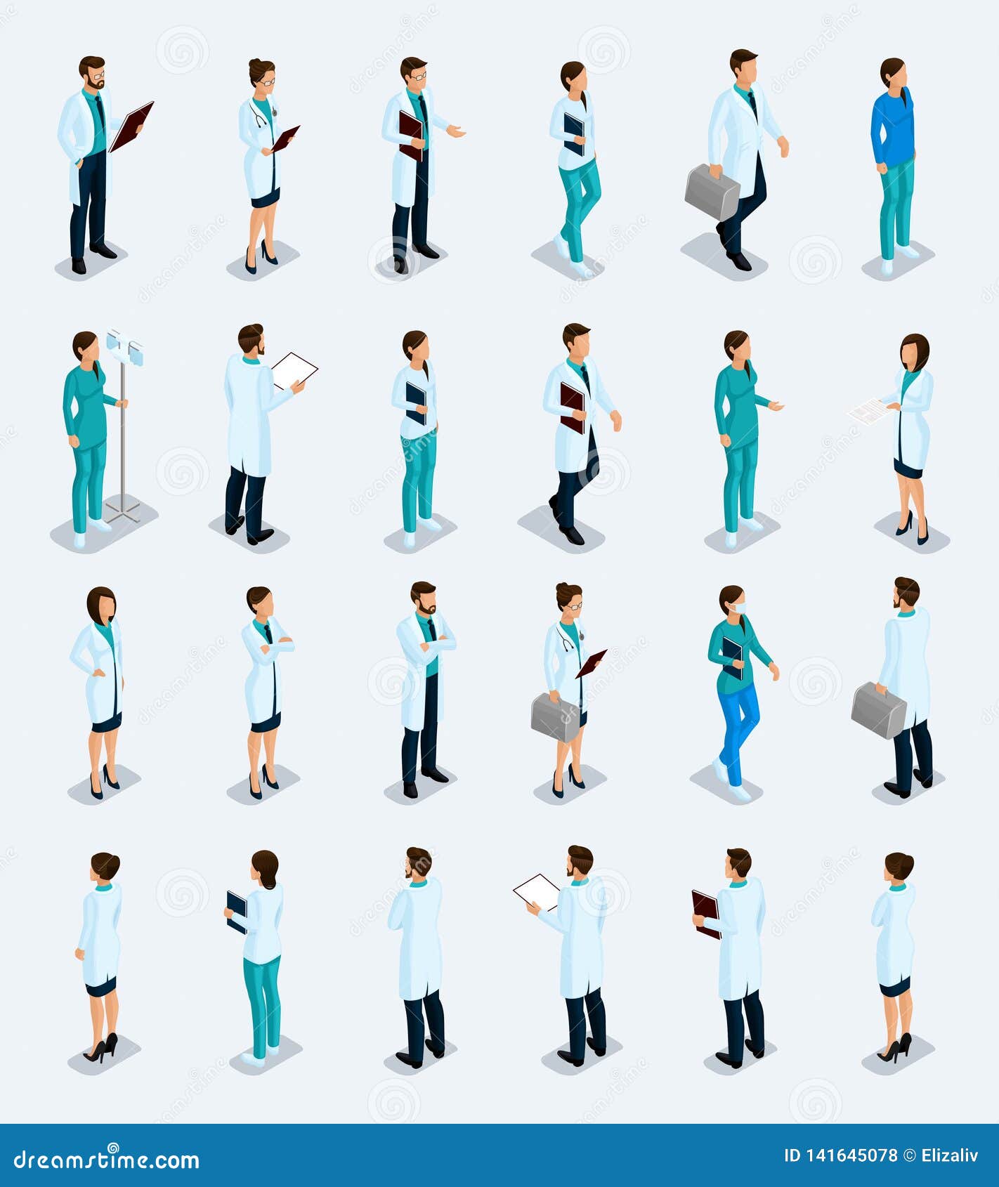 Isometric Medical Staff Doctor Surgeon Nurse Stock Vector