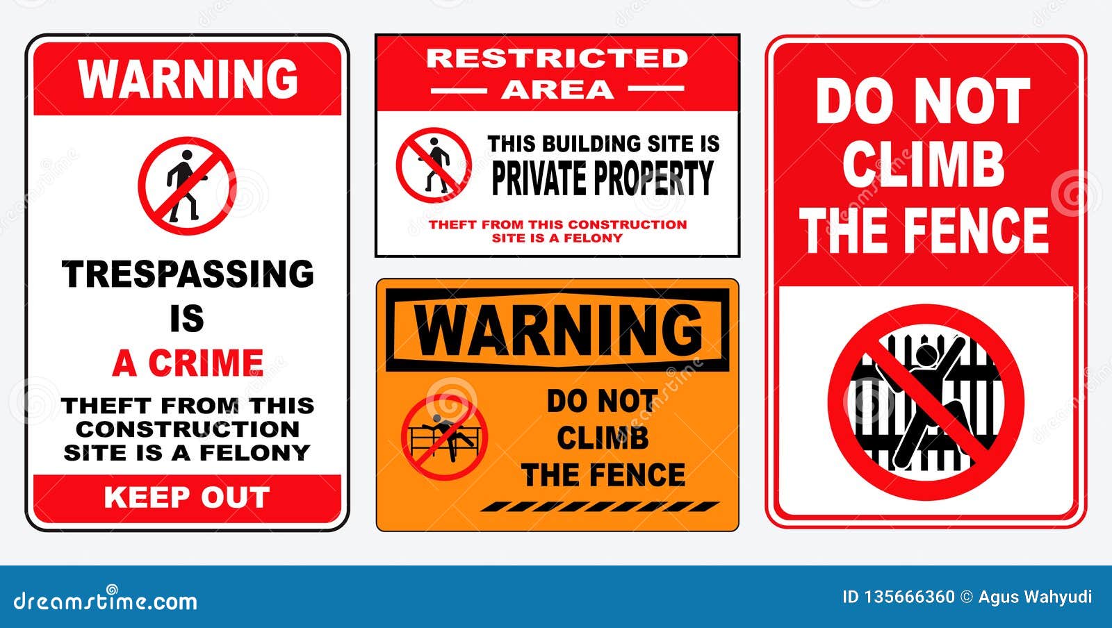 Set of Trespassing Prohibition Sign Stock Illustration - Illustration ...