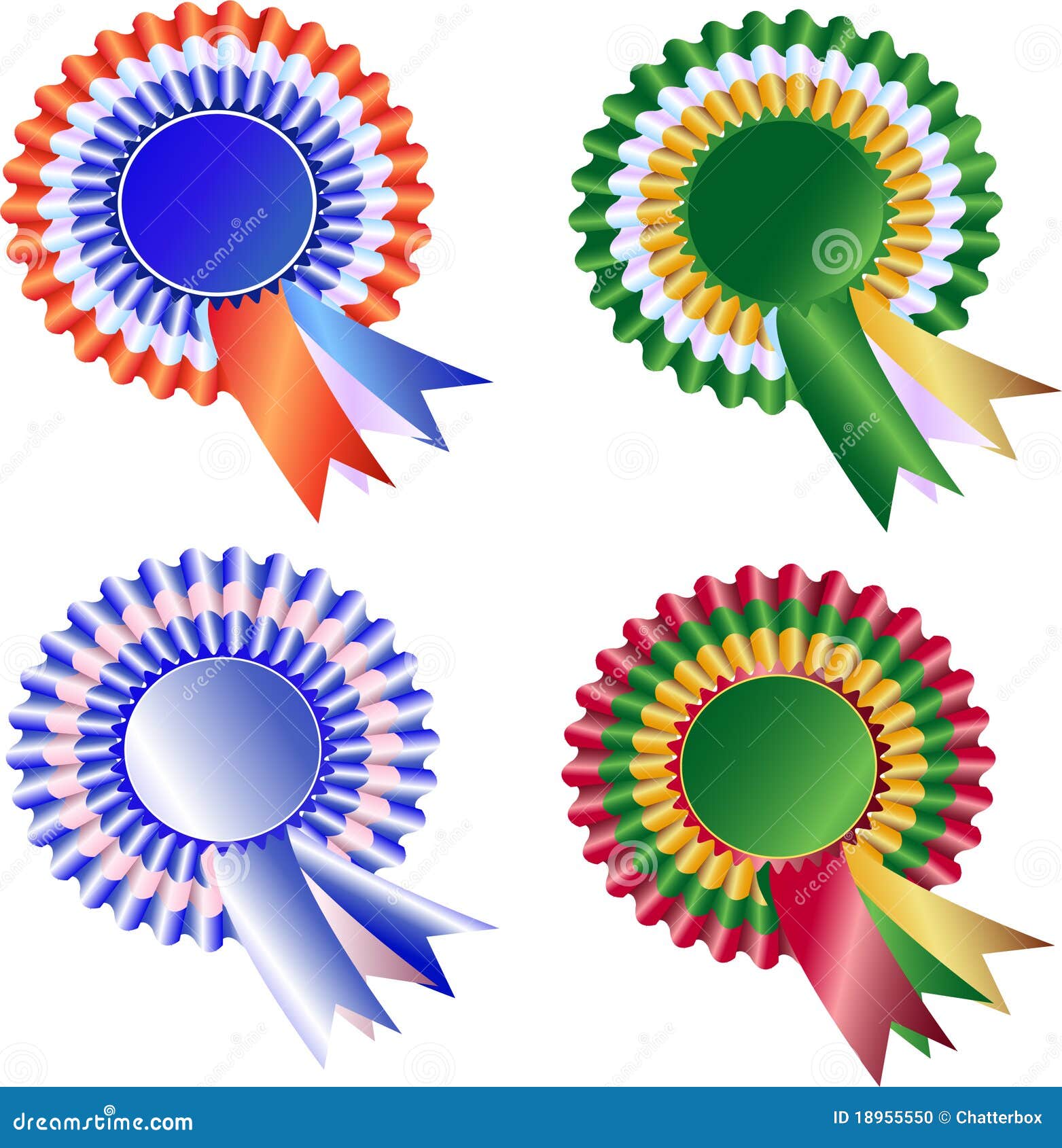 Set of Tri Color Rosette and Ribbons Stock Vector - Illustration of ...