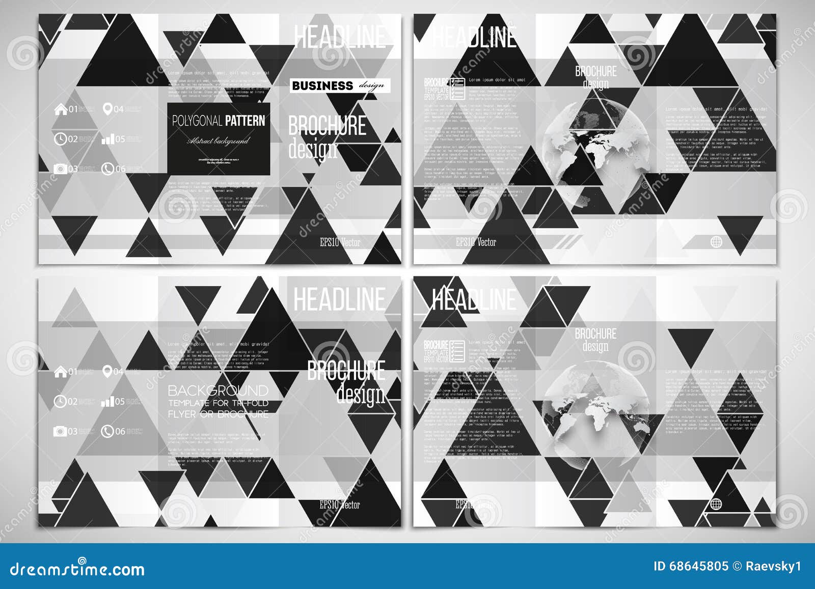 Set of Tri-fold Brochure Design Template. Triangular Vector Pattern ...
