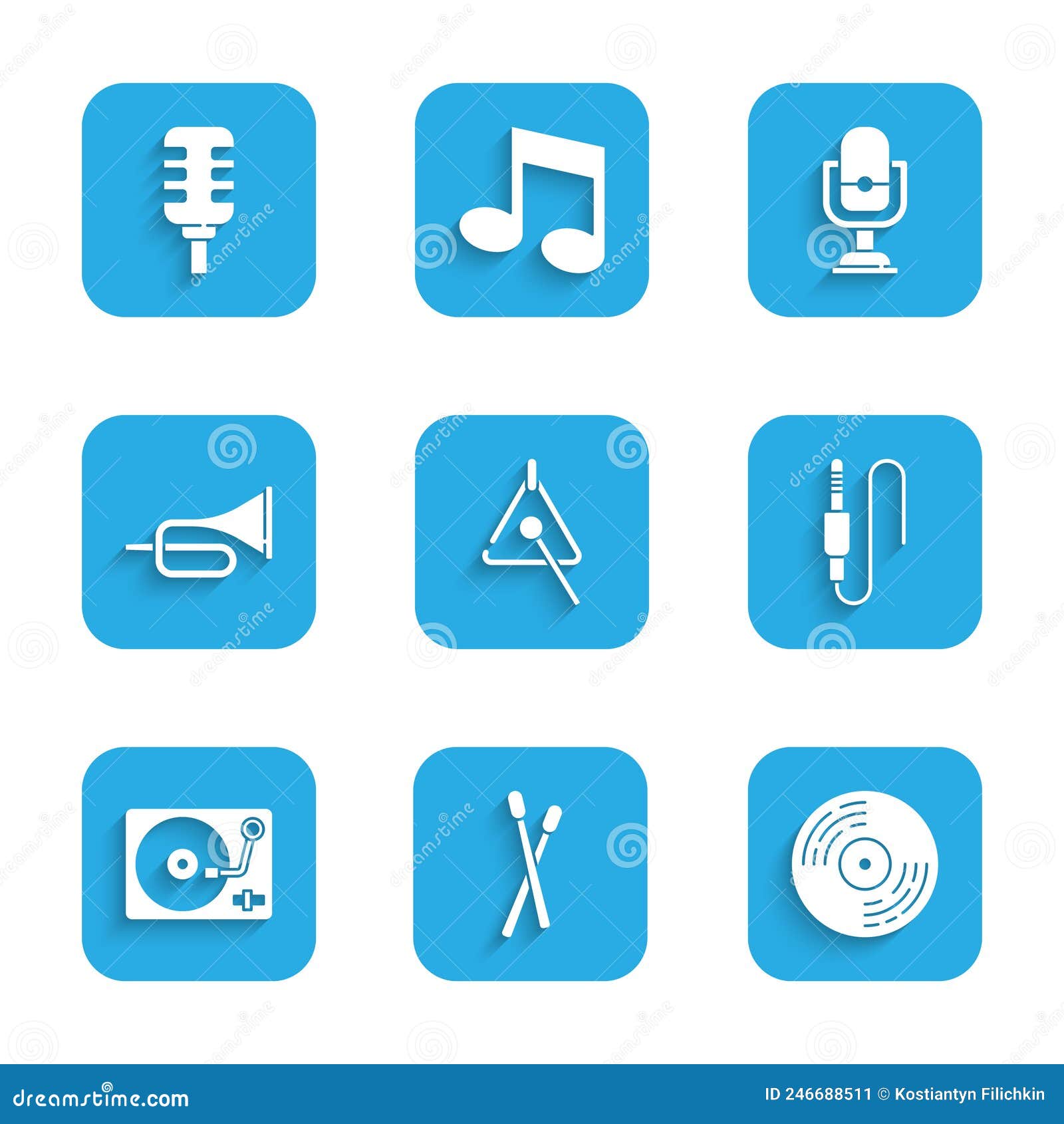 Set Triangle, Drum Sticks, Vinyl Disk, Audio Jack, Player with Vinyl ...