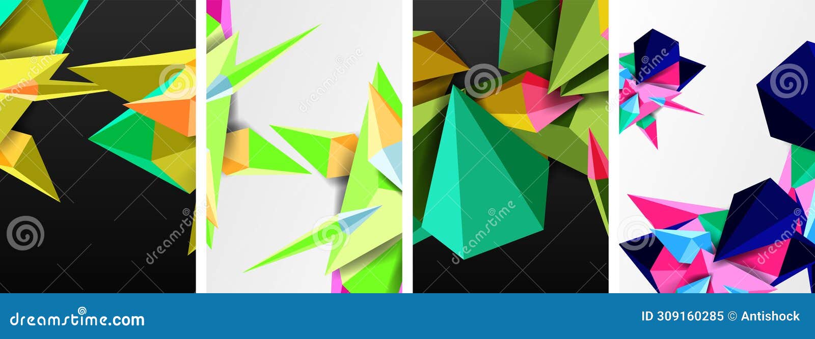 Set of Triangle Geometric Low Poly 3d Shapes Posters Stock Vector ...