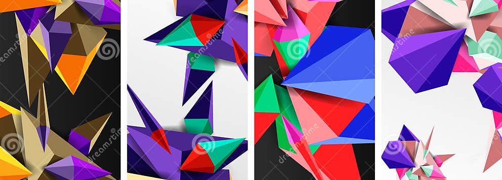 Set of Triangle Geometric Low Poly 3d Shapes Posters Stock Illustration - Illustration of ...