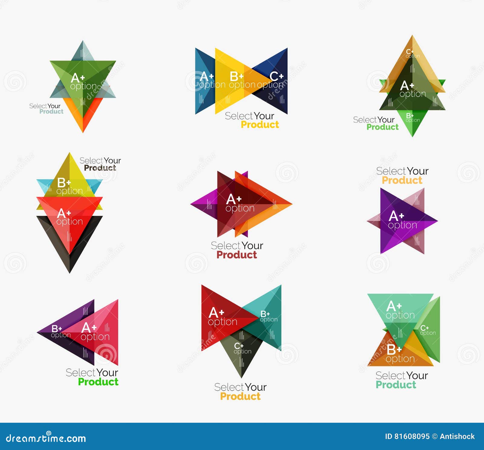 Set of Triangle Infographic Layouts with Text and Options Stock Vector ...