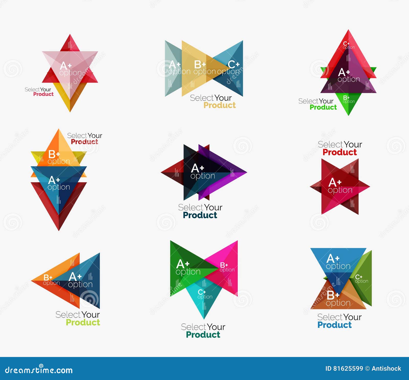 Set of Triangle Infographic Layouts with Text and Options Stock Vector ...