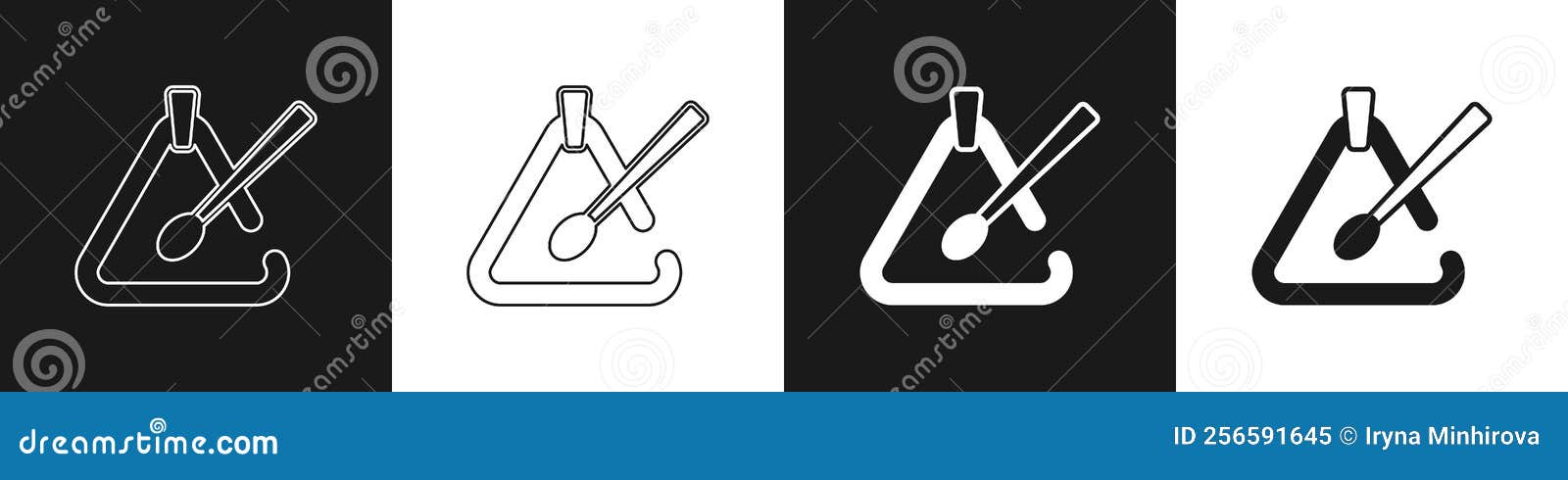 Set Triangle Musical Instrument Icon Isolated on Black and White ...