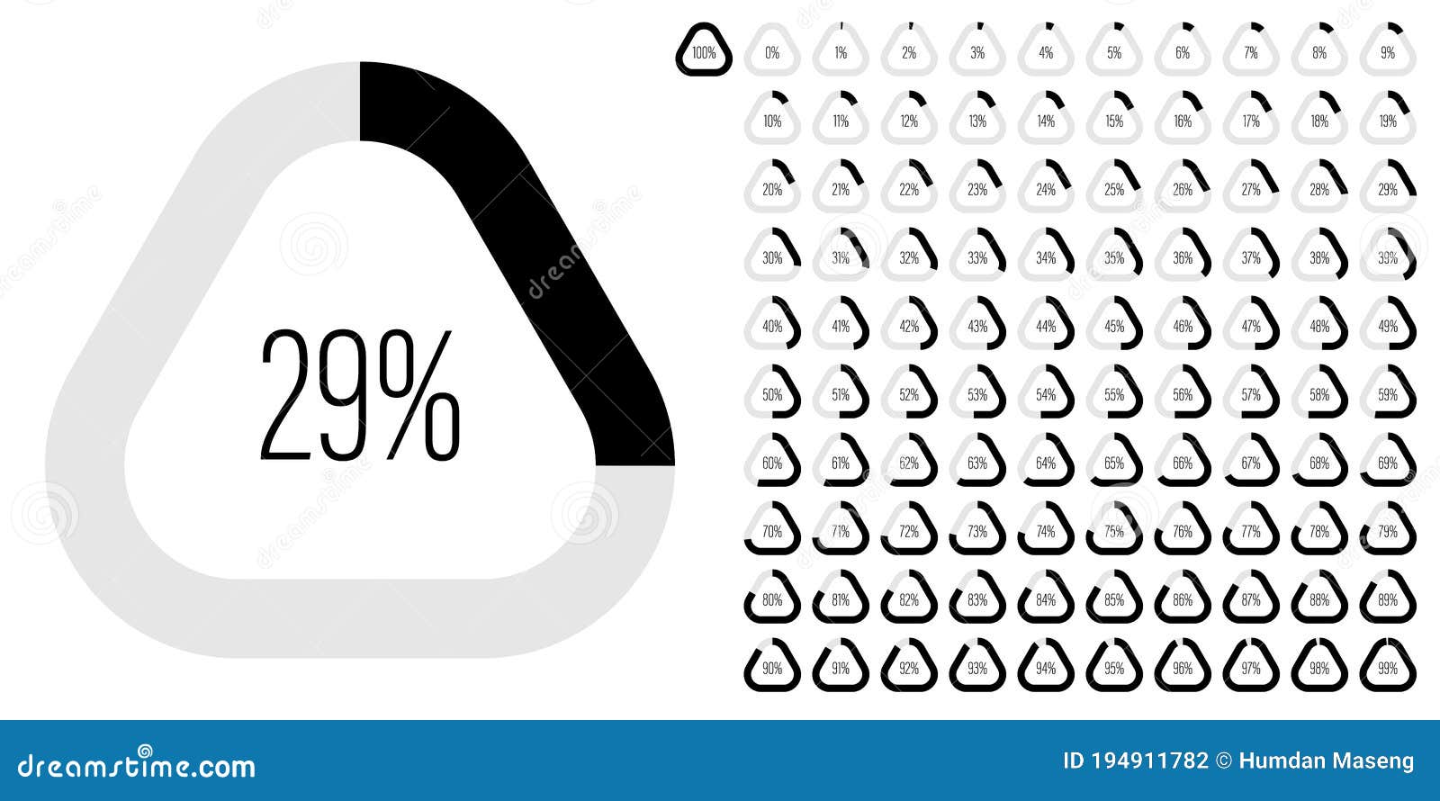 Set of Triangle Percentage Diagrams from 0 To 100 Stock Vector ...