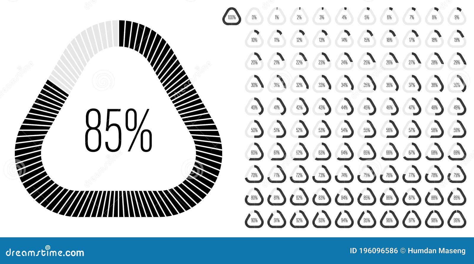Set of Triangle Percentage Diagrams from 0 To 100 Stock Vector ...