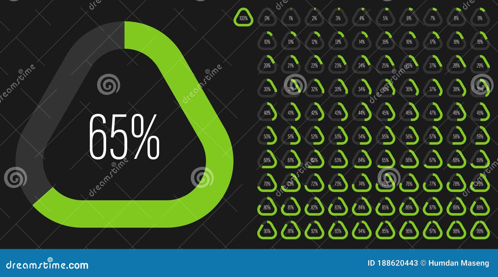 Set of Triangle Percentage Diagrams from 0 To 100 Stock Vector ...
