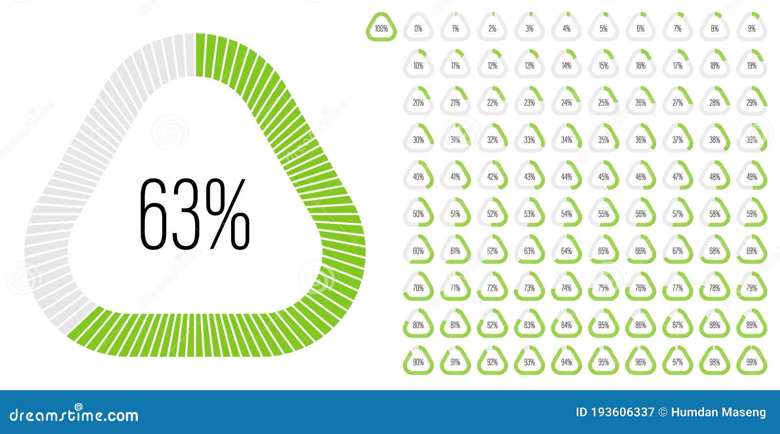 Set of Triangle Percentage Diagrams from 0 To 100 Stock Vector ...