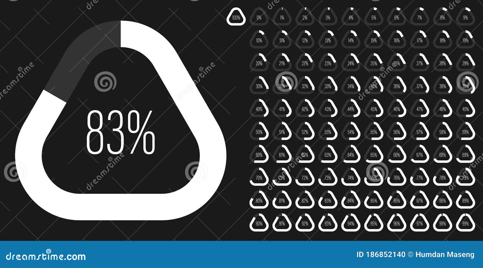 Set of Triangle Percentage Diagrams from 0 To 100 Stock Vector ...