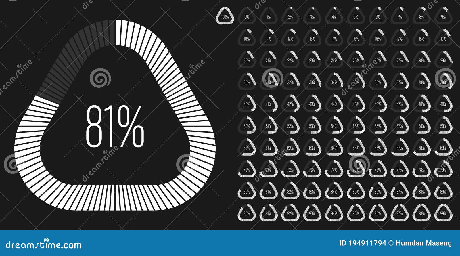 Set of Triangle Percentage Diagrams from 0 To 100 Stock Vector ...