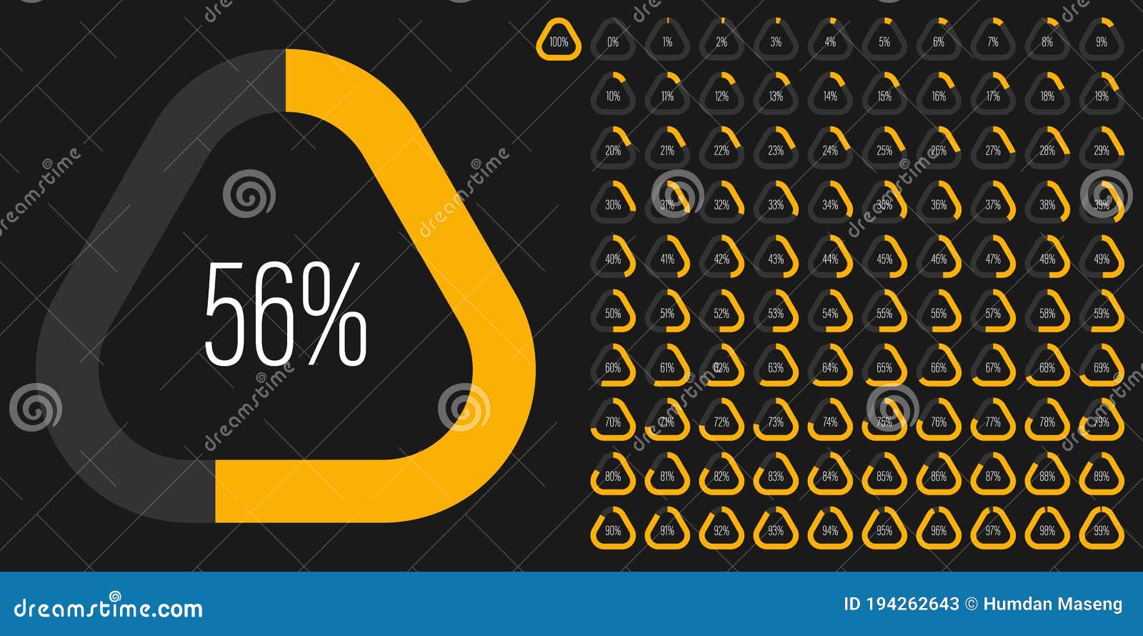 Set of Triangle Percentage Diagrams from 0 To 100 Stock Vector ...