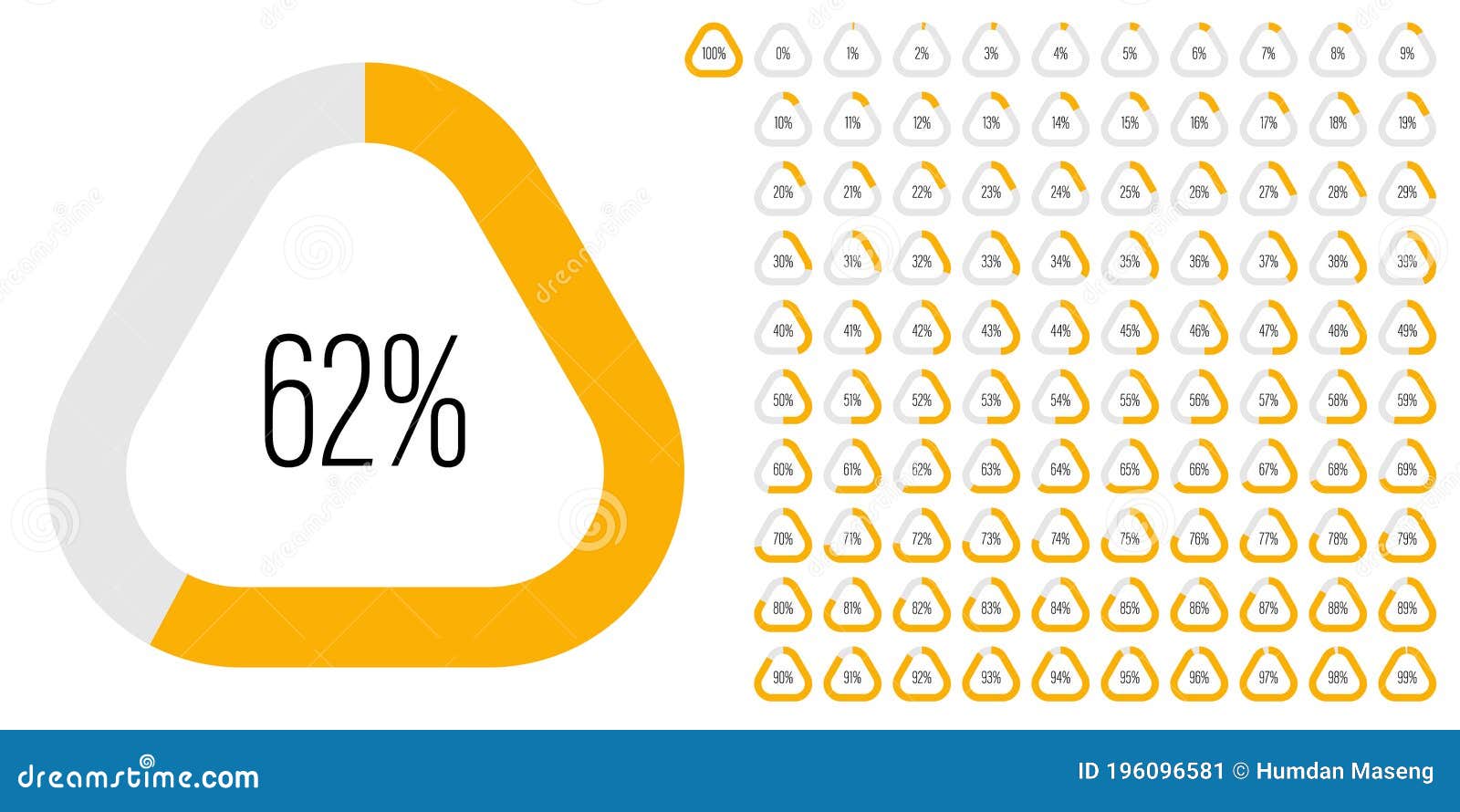 Set of Triangle Percentage Diagrams from 0 To 100 Stock Vector ...