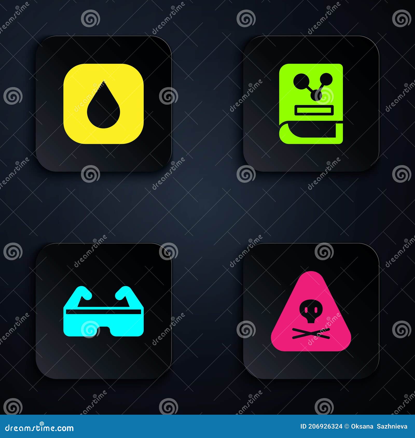 Set Triangle Warning Toxic, Water Drop, Safety Goggle Glasses and ...