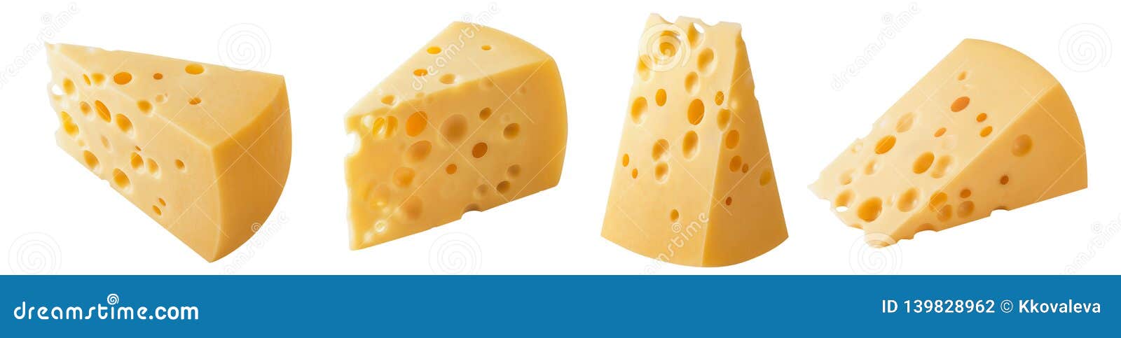 Set of Triangular Cheese Pieces Isolated on White Background Stock ...