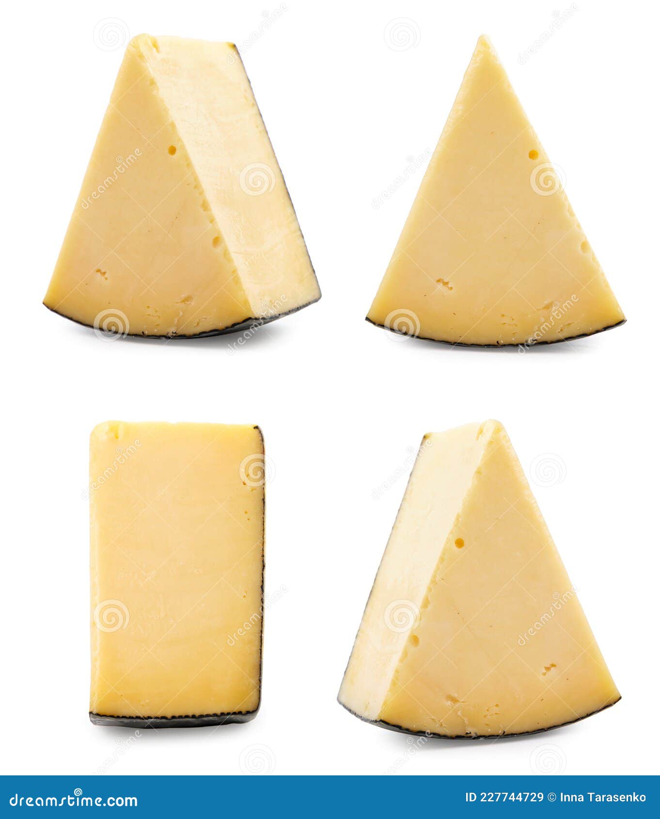 Set of Triangular Pieces of Cheese on a White Background. Isolated ...