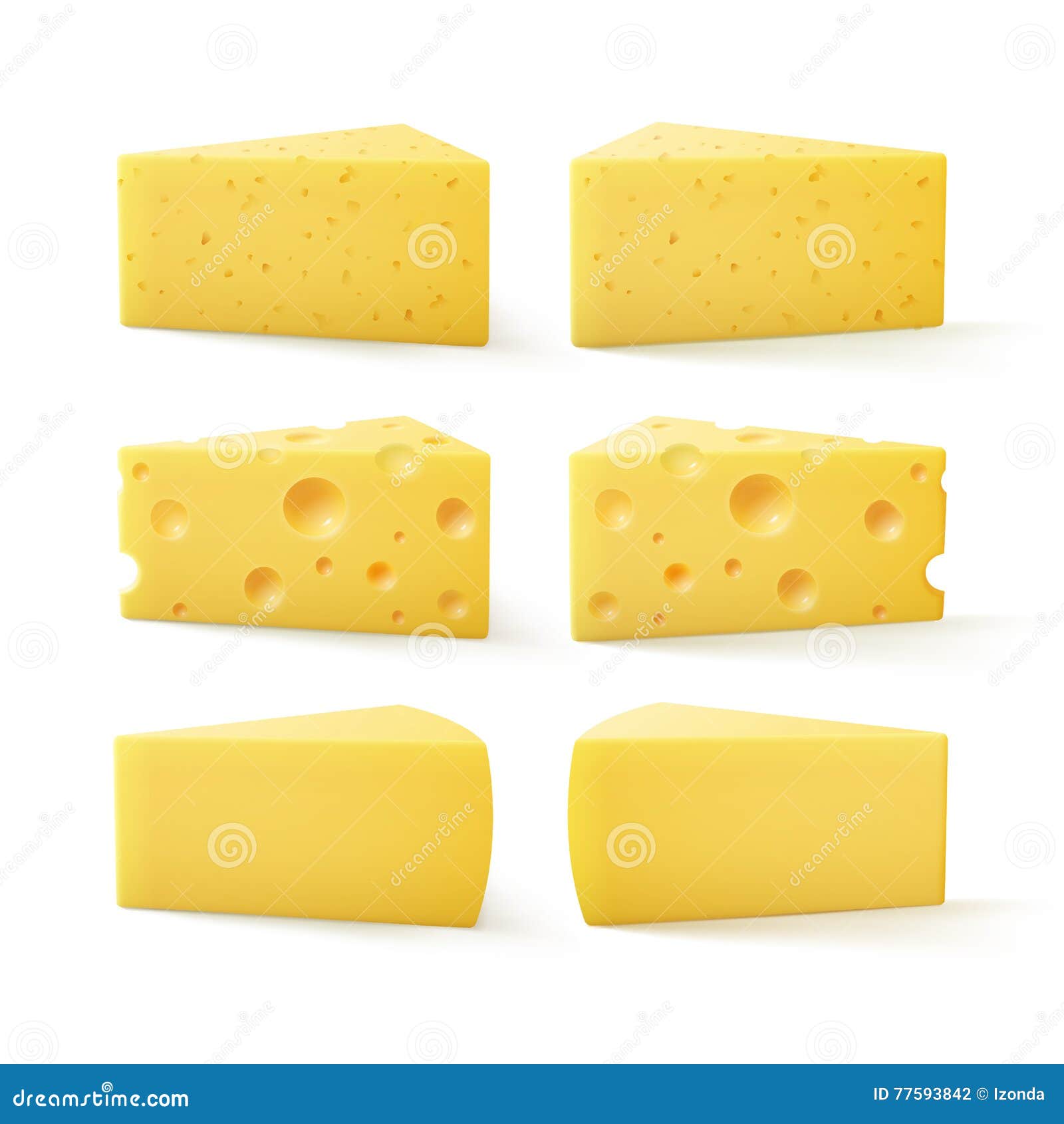 Set of Triangular Pieces of Various Kind of Swiss Cheese Close Up on ...