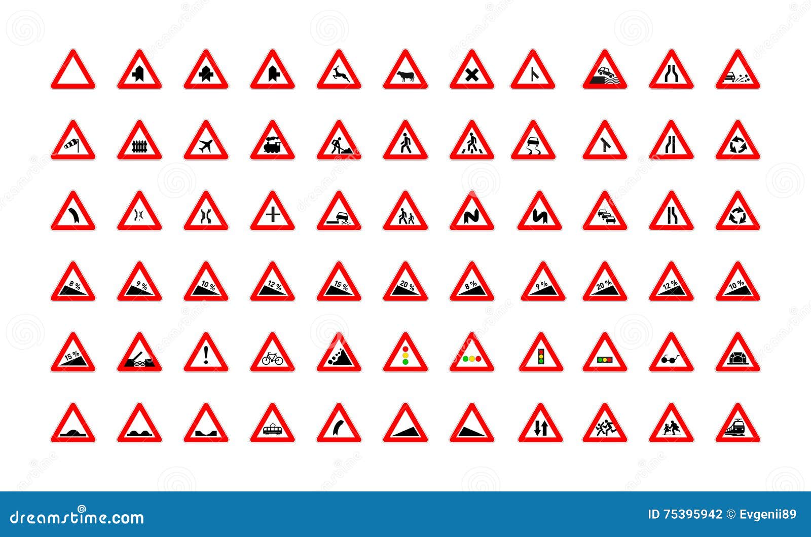 Set of Triangular Road Signs Isolated on White Stock Vector ...
