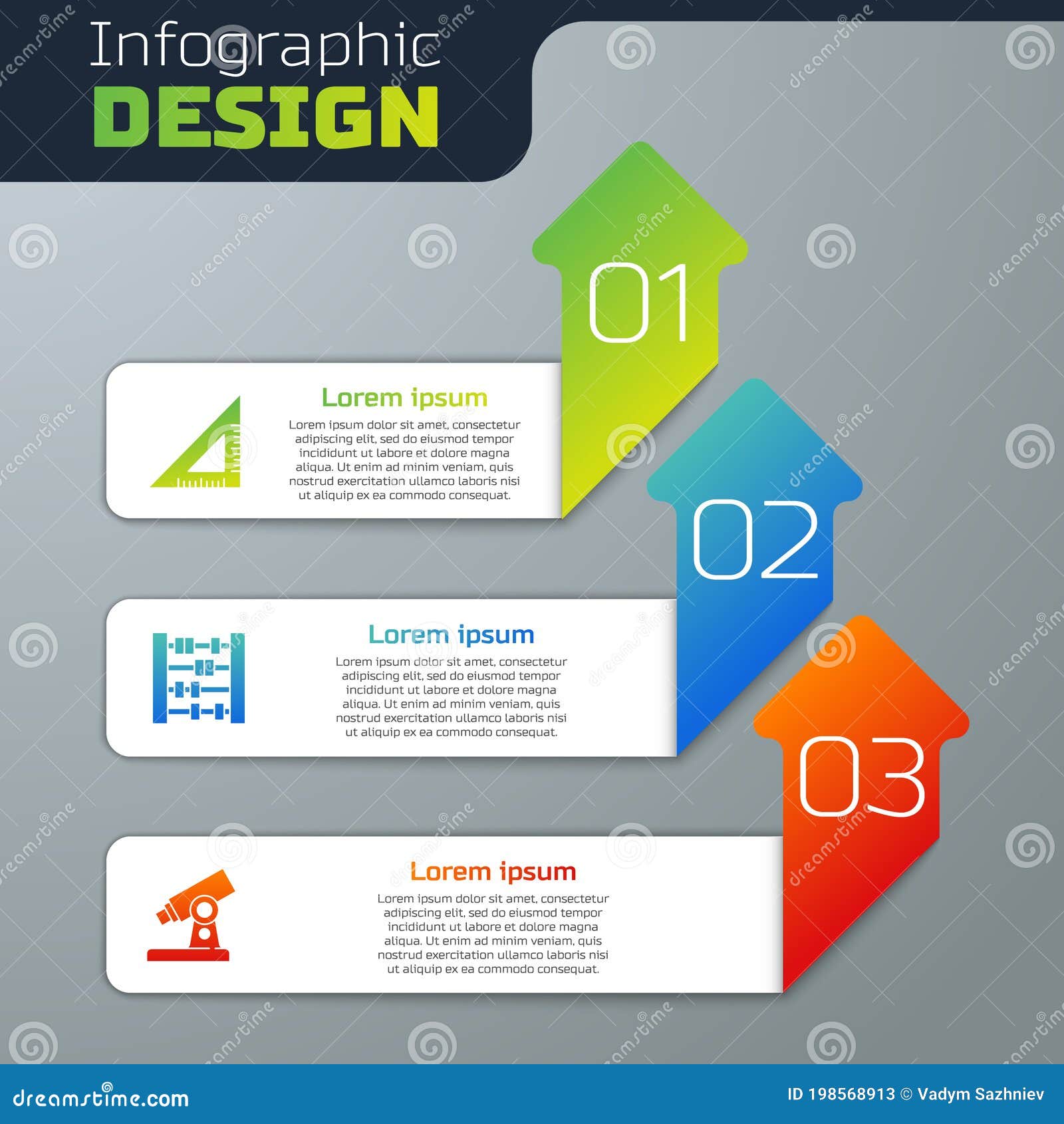 Set Triangular Ruler, Abacus and Microscope. Business Infographic ...