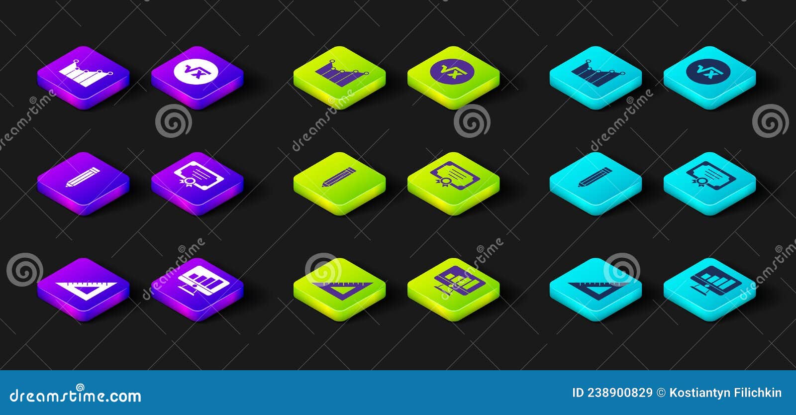 Set Triangular Ruler, Computer Monitor with Graph Chart, Pencil ...