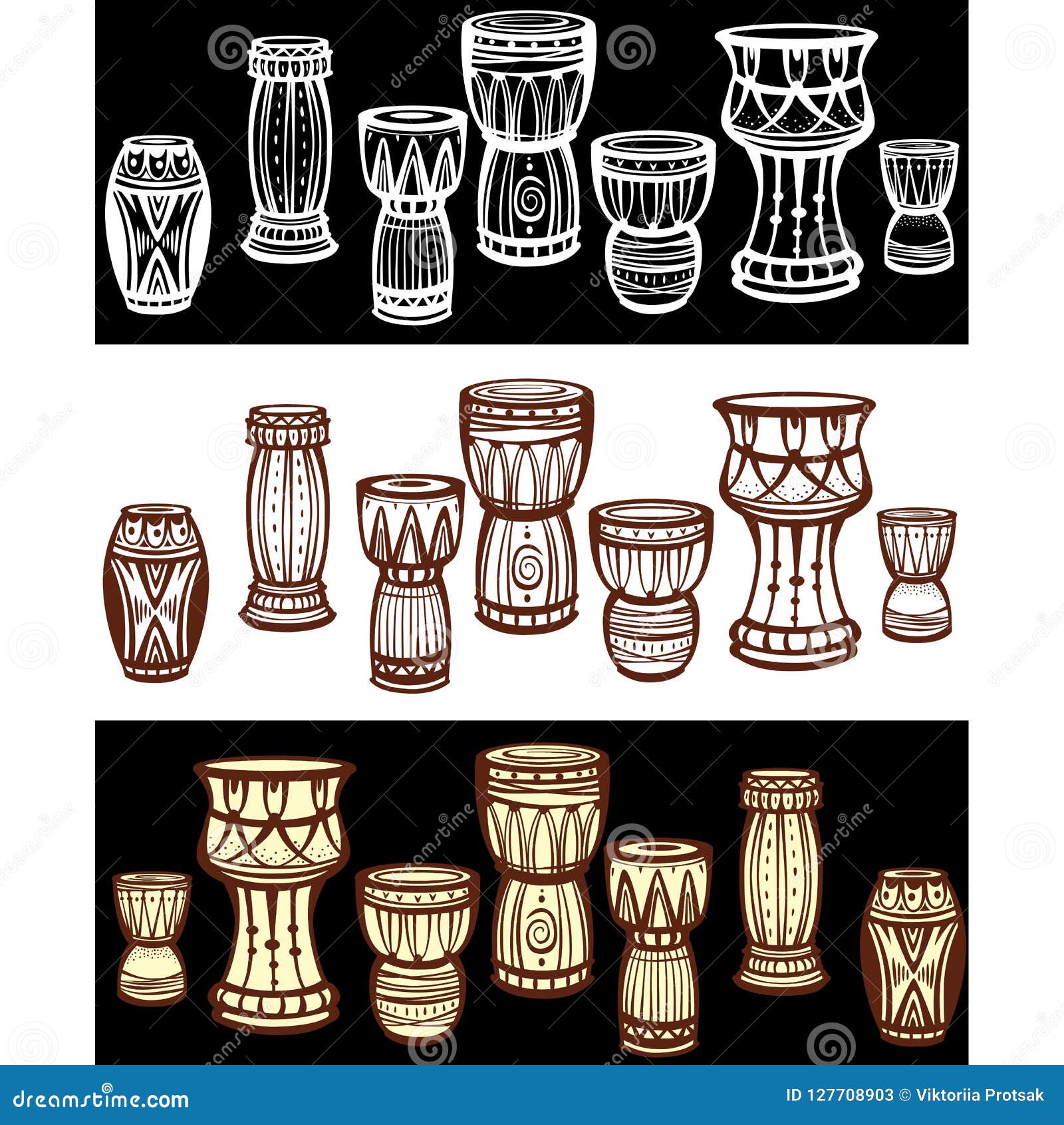 Set of Tribal African Drums Stock Vector - Illustration of ethnic ...