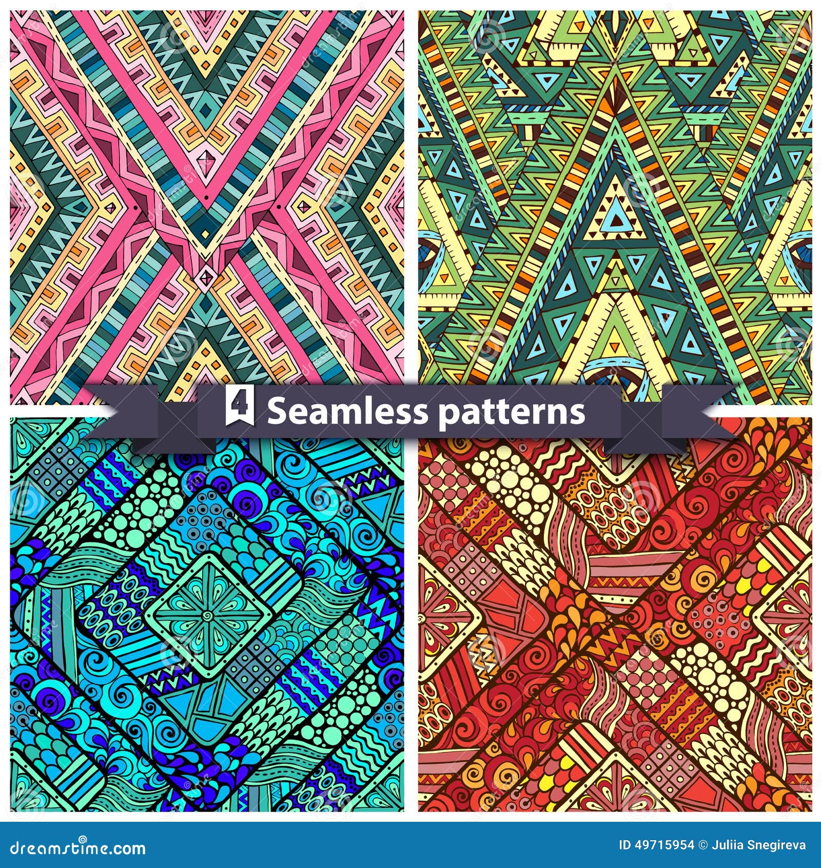 Set of Tribal Doddle Rhombus Seamless Pattern Stock Vector ...
