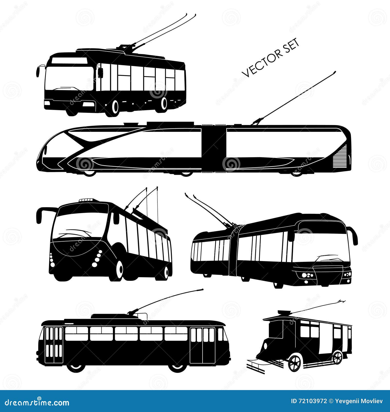 Set Trolley Bus Silhouettes on a White Background Stock Vector ...