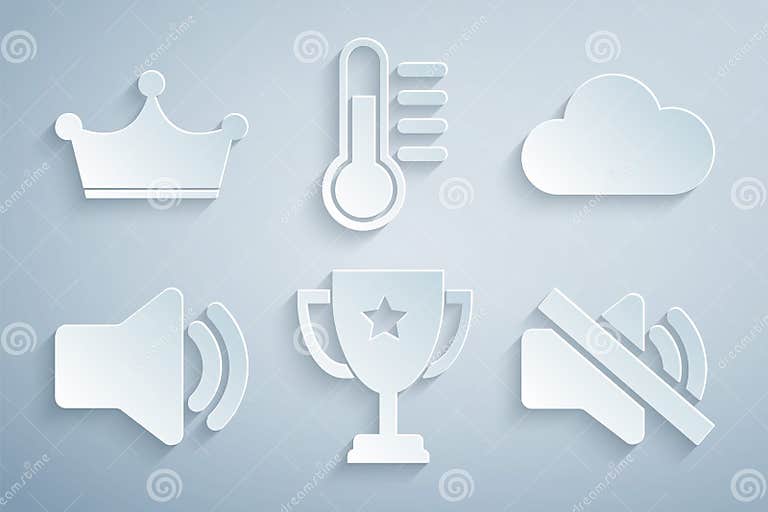 Set Trophy Cup, Cloud, Speaker Volume, Mute, Thermometer and Crown Icon ... Set Trophy Cup, Cloud, Speaker Volume, Mute, Thermometer and Crown Icon ...