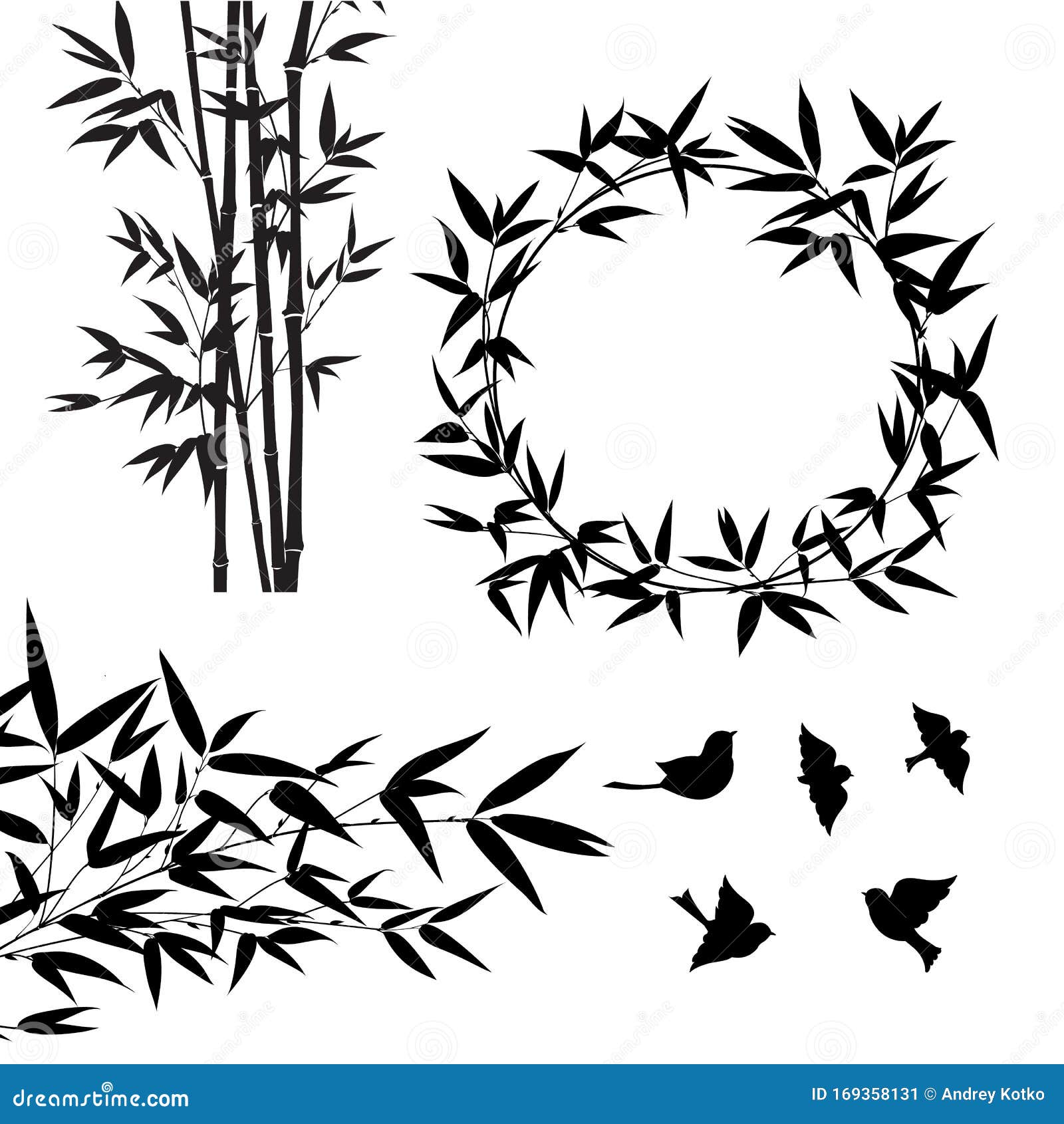 Set of Tropical Bamboo Elements. Collection of Palm Leaves on a White ...