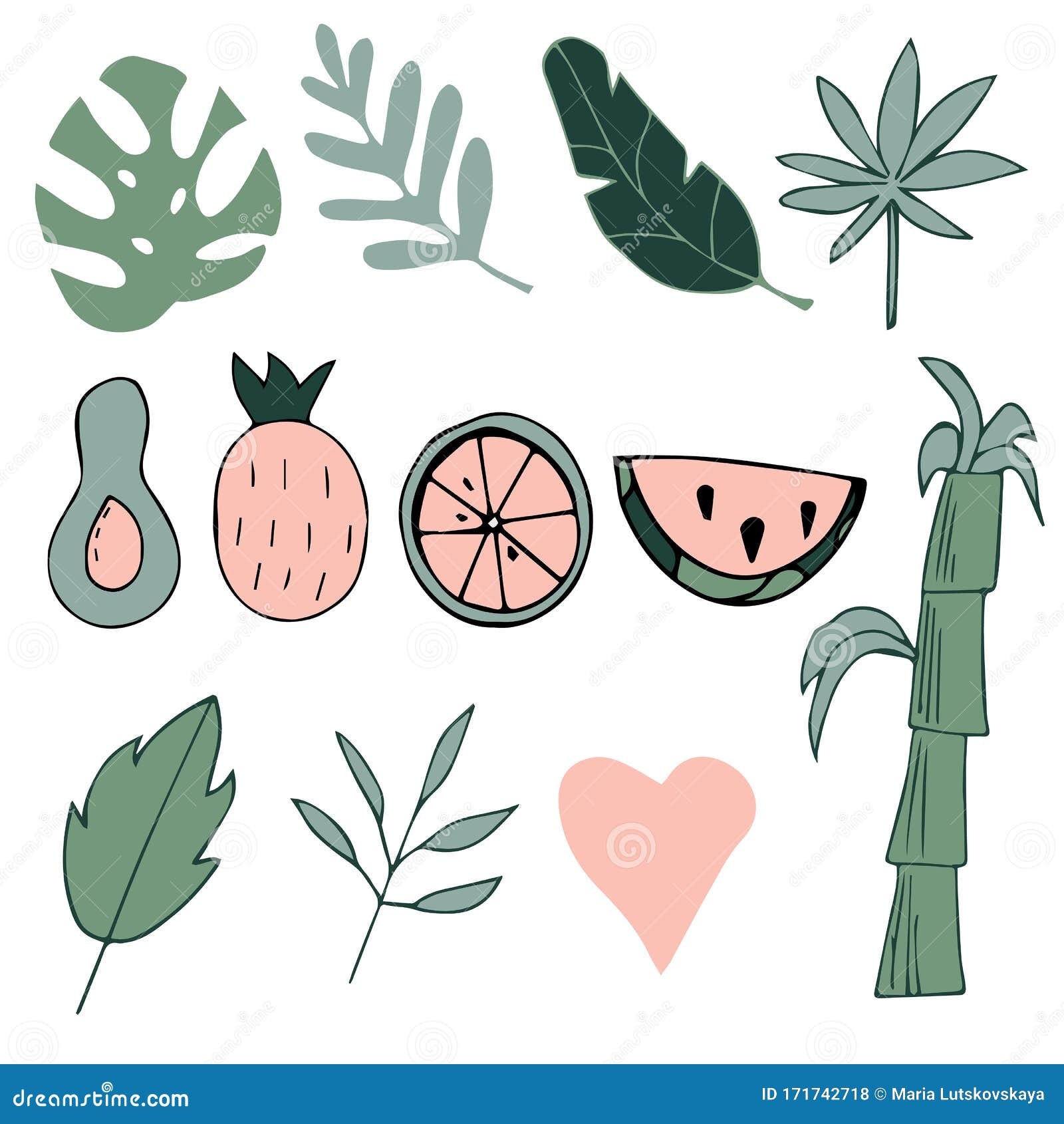 A set of tropical elements stock vector. Illustration of blooming ...