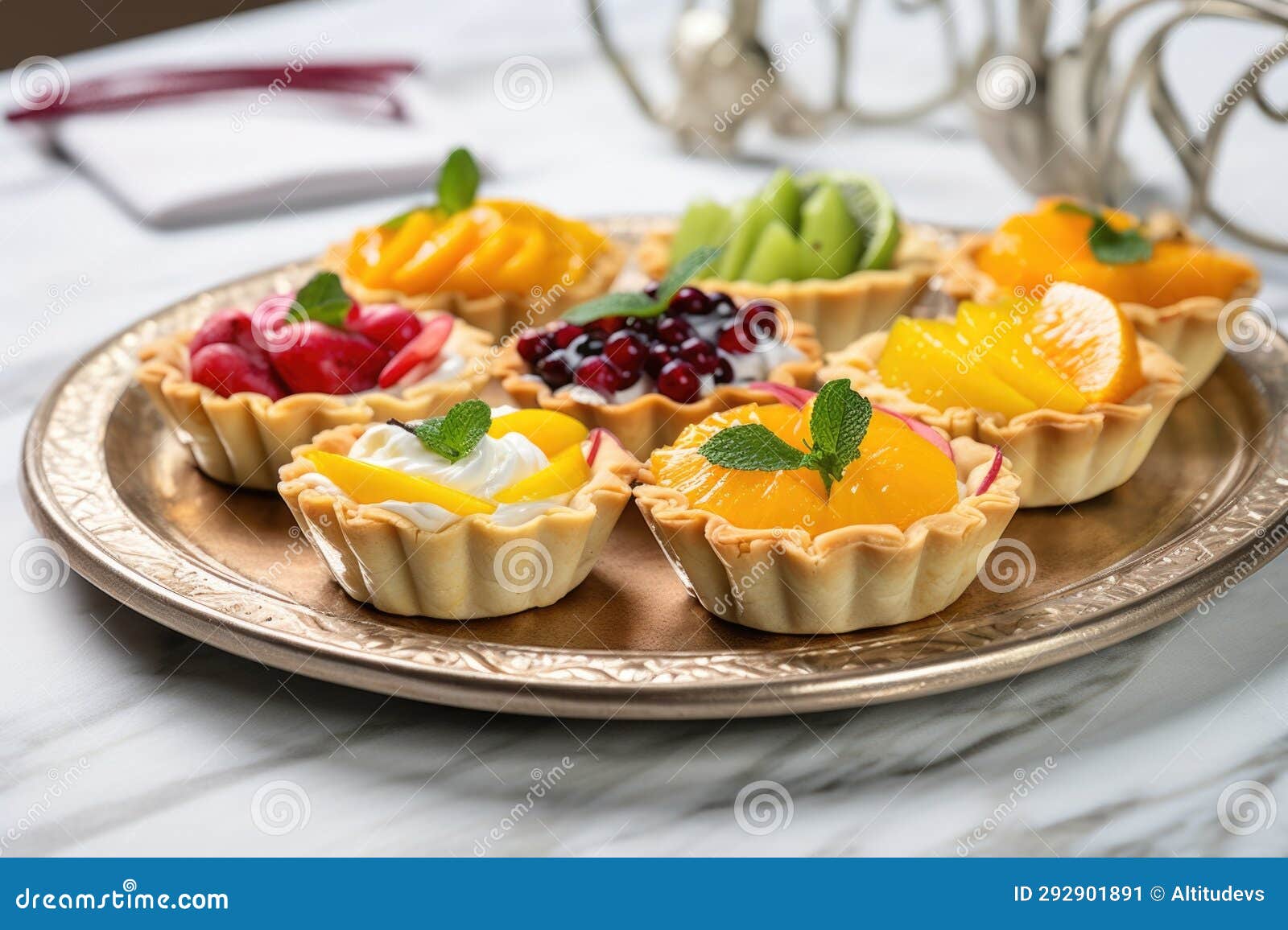 A Set of Tropical Fruit Tarts on a Tray Stock Image - Image of ...