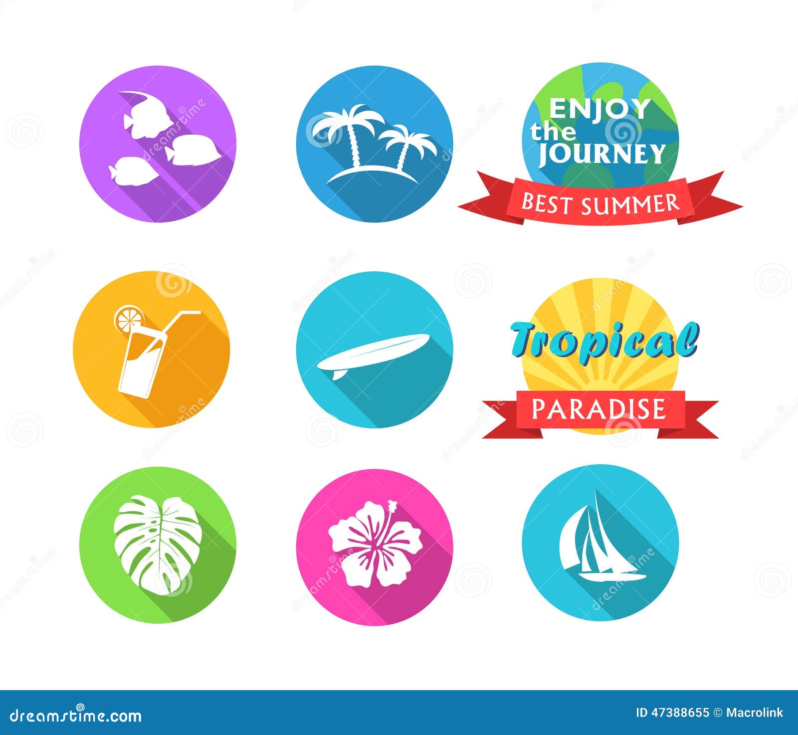 Set of Tropical Icons in Flat Style Stock Vector - Illustration of ...
