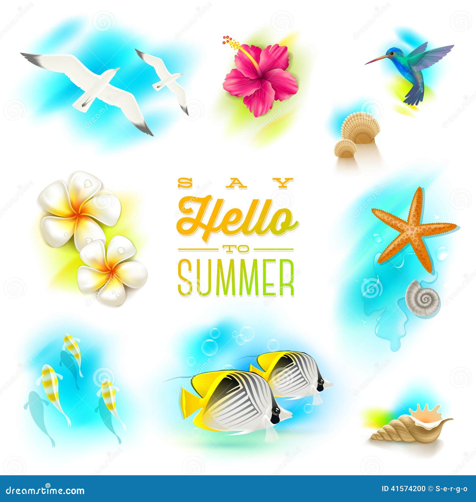 Set of Tropical Nature Elements Stock Vector - Illustration of floral ...