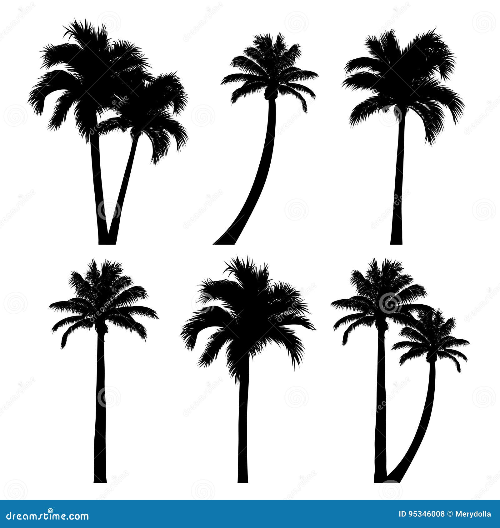 Set of Tropical Palm Tree Silhouettes Stock Illustration - Illustration ...