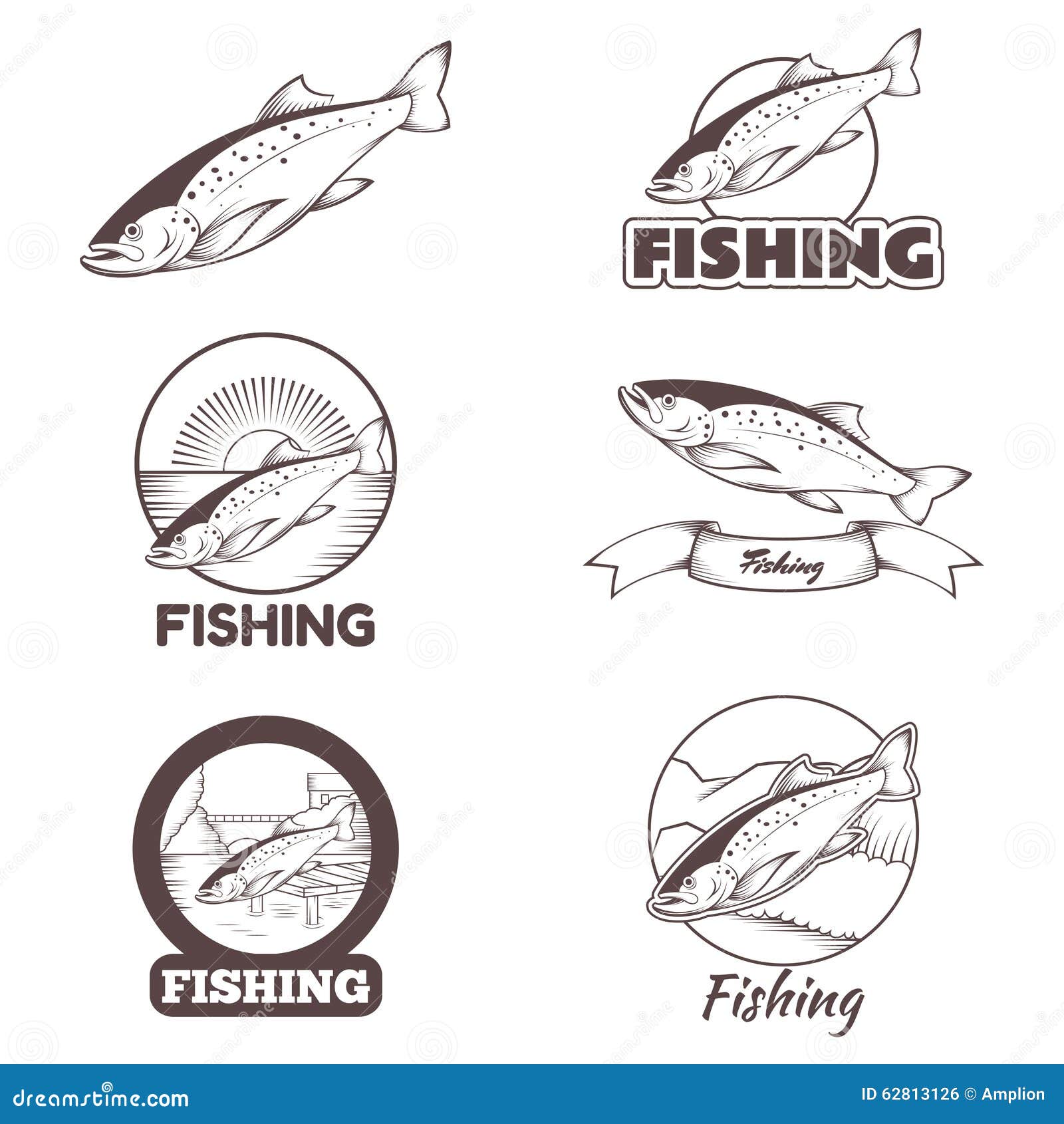 Set of trout banners stock vector. Illustration of logo - 62813126