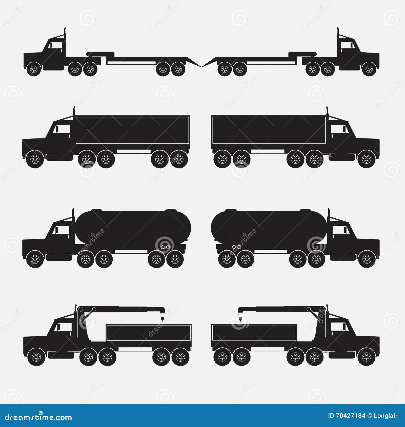Set of Truck Trailer Black Icons. Stock Vector - Illustration of crane ...
