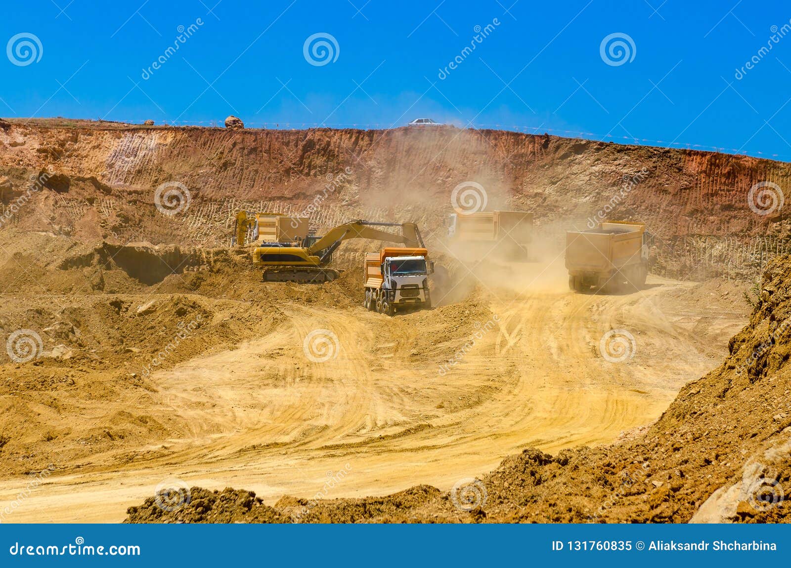 Trucks and the Excavator Work in Career at Mining Stock Image - Image ...