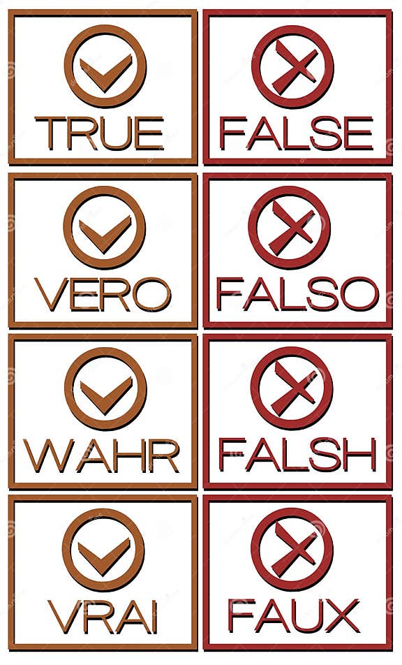 Set of True or False Icons in Different Languages Stock Illustration ...