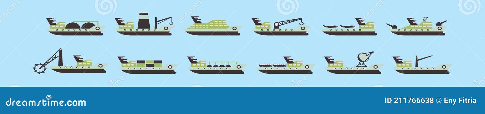 Set of Tugboat Cartoon Icon Design Template with Various Models. Vector ...