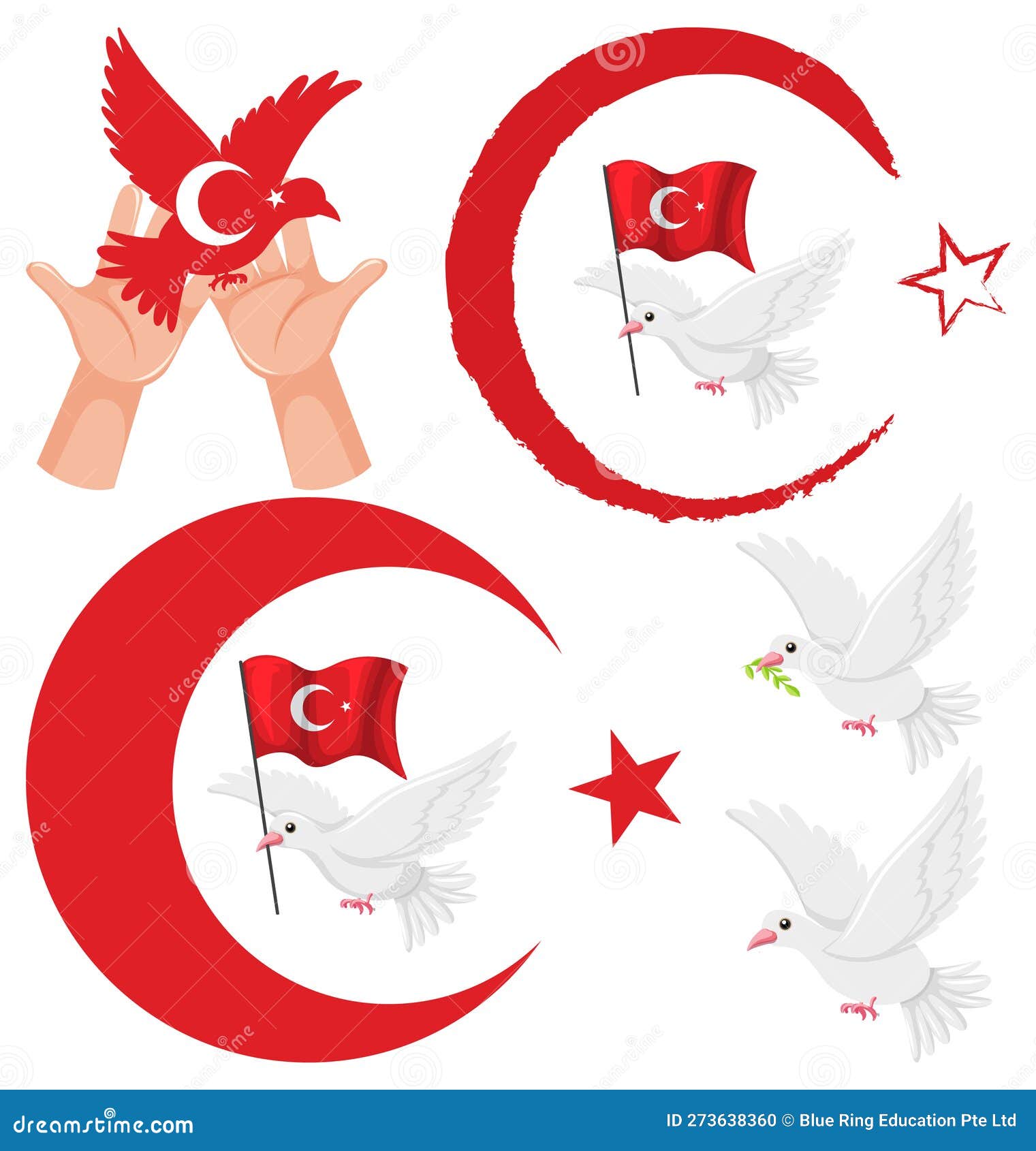 Set of Turkey Flag Cartoon Character Stock Vector - Illustration of ...