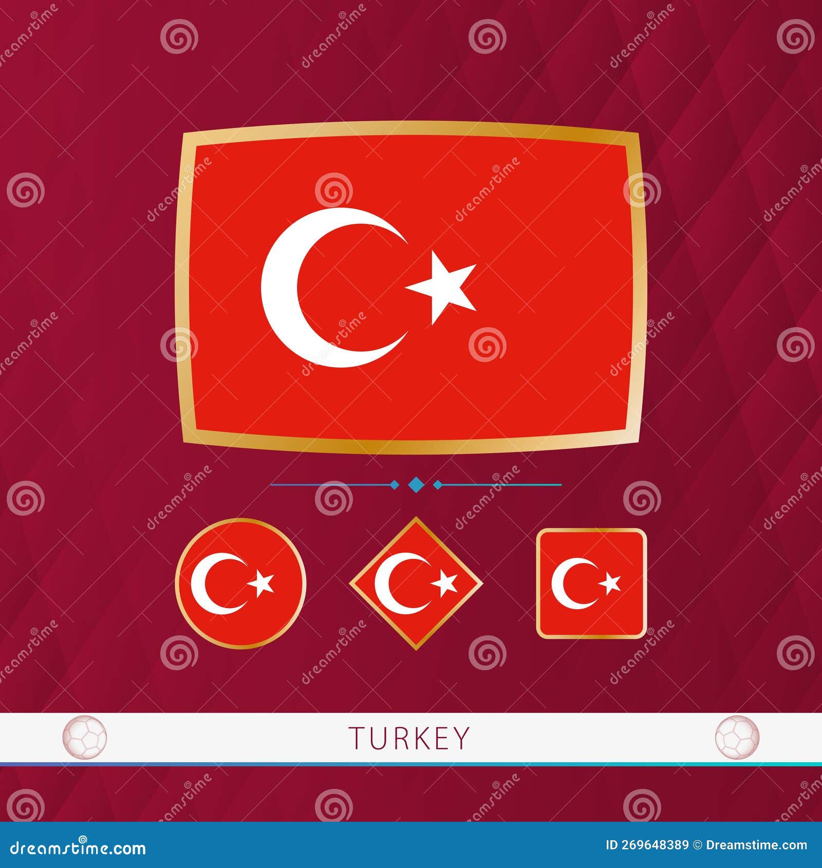 Set of Turkey Flags with Gold Frame for Use at Sporting Events on a ...