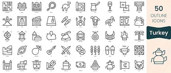 Set of Turkey Icons. Thin Linear Style Icons Pack Stock Vector ...