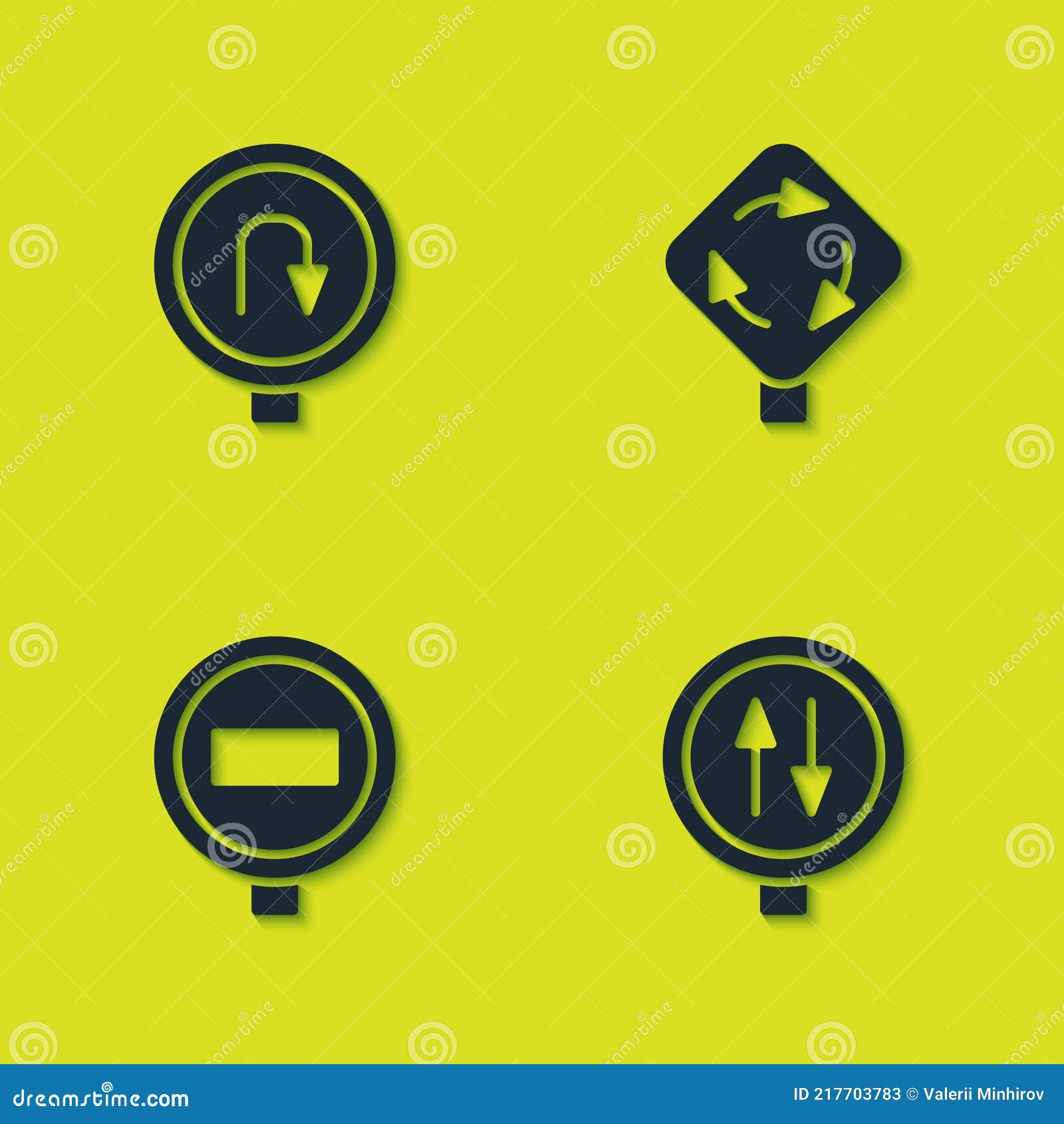 Set Turn Back Road Sign Road Warning Two Way Traffic Stop and Round ...