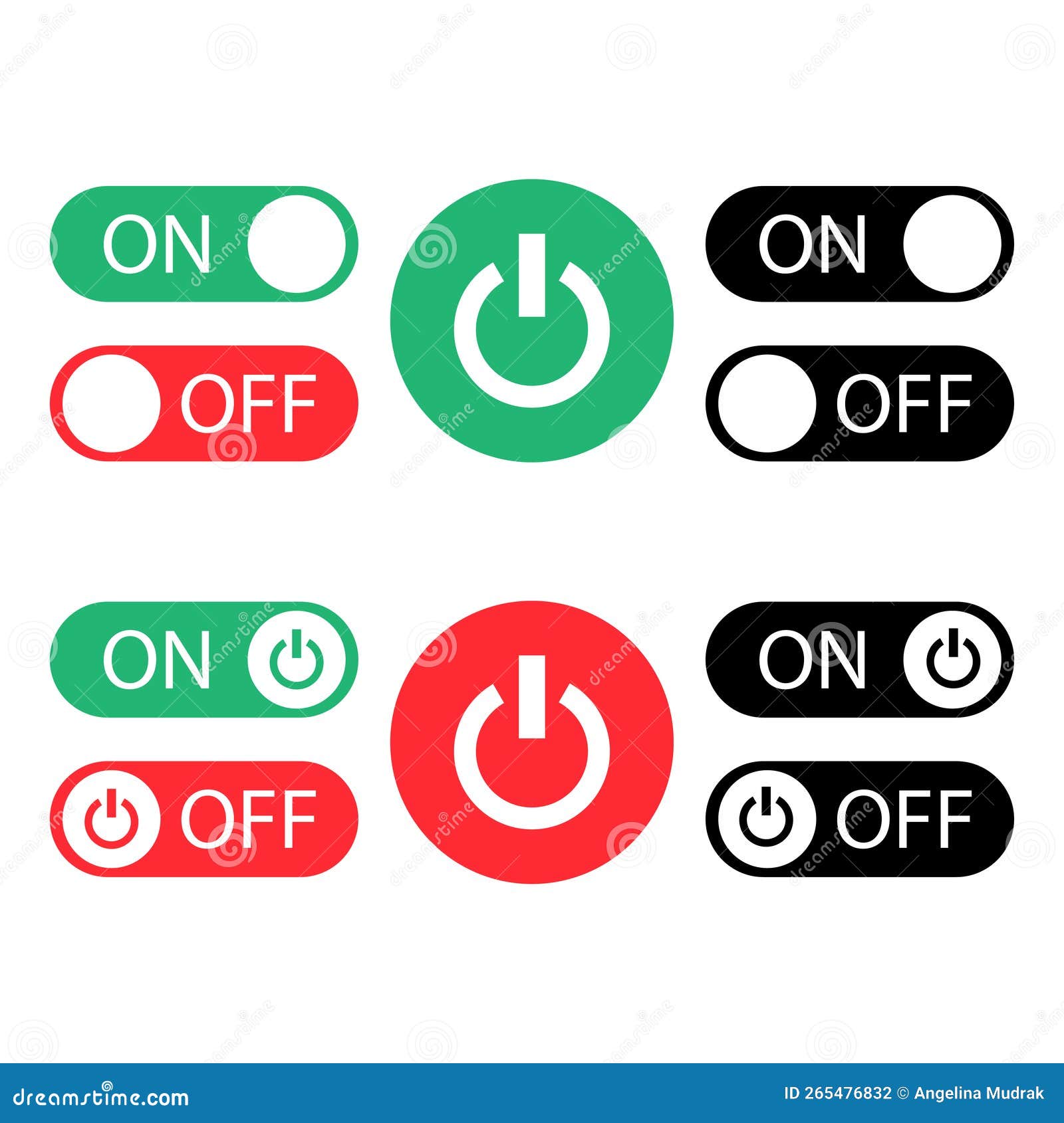 Set of Turn on and Off Buttons. Vector Illustration Isolated on White ...