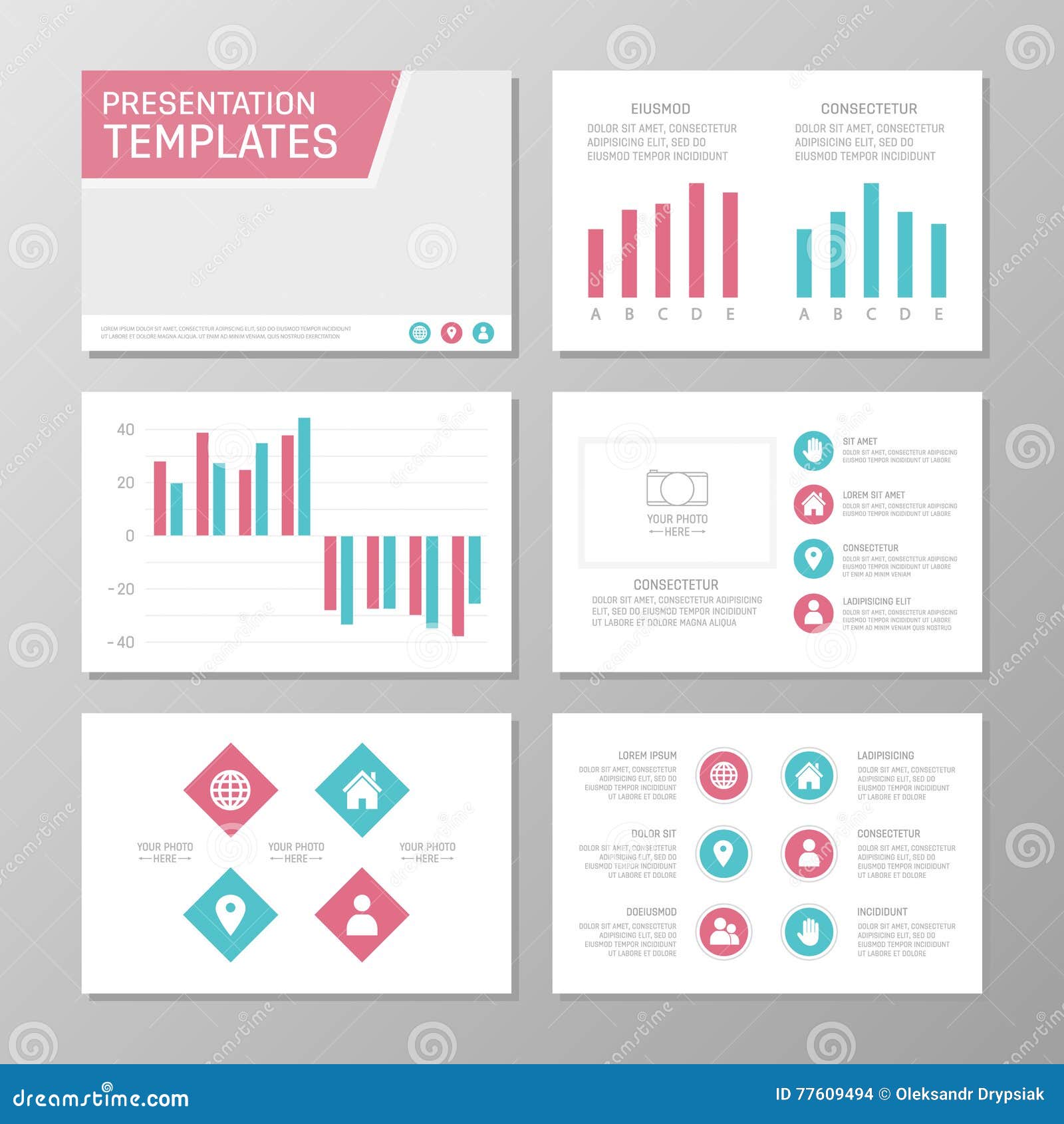 Set of Turquoise and Pink Template for Multipurpose Presentation Slides ...
